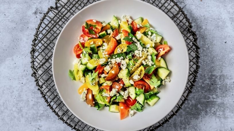 Chargrilled spring vegetable and tomato salad
